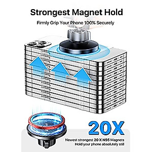 andobil Car Mount for iPhone, [Never Block A/C, 360° Rotate-Freely] Strong Magnetic Cell Phone Holder for Car Vent Easily Install, Compatible w MagSafe Car Mount Fits for iPhone 14 13 12 Pro Max & All