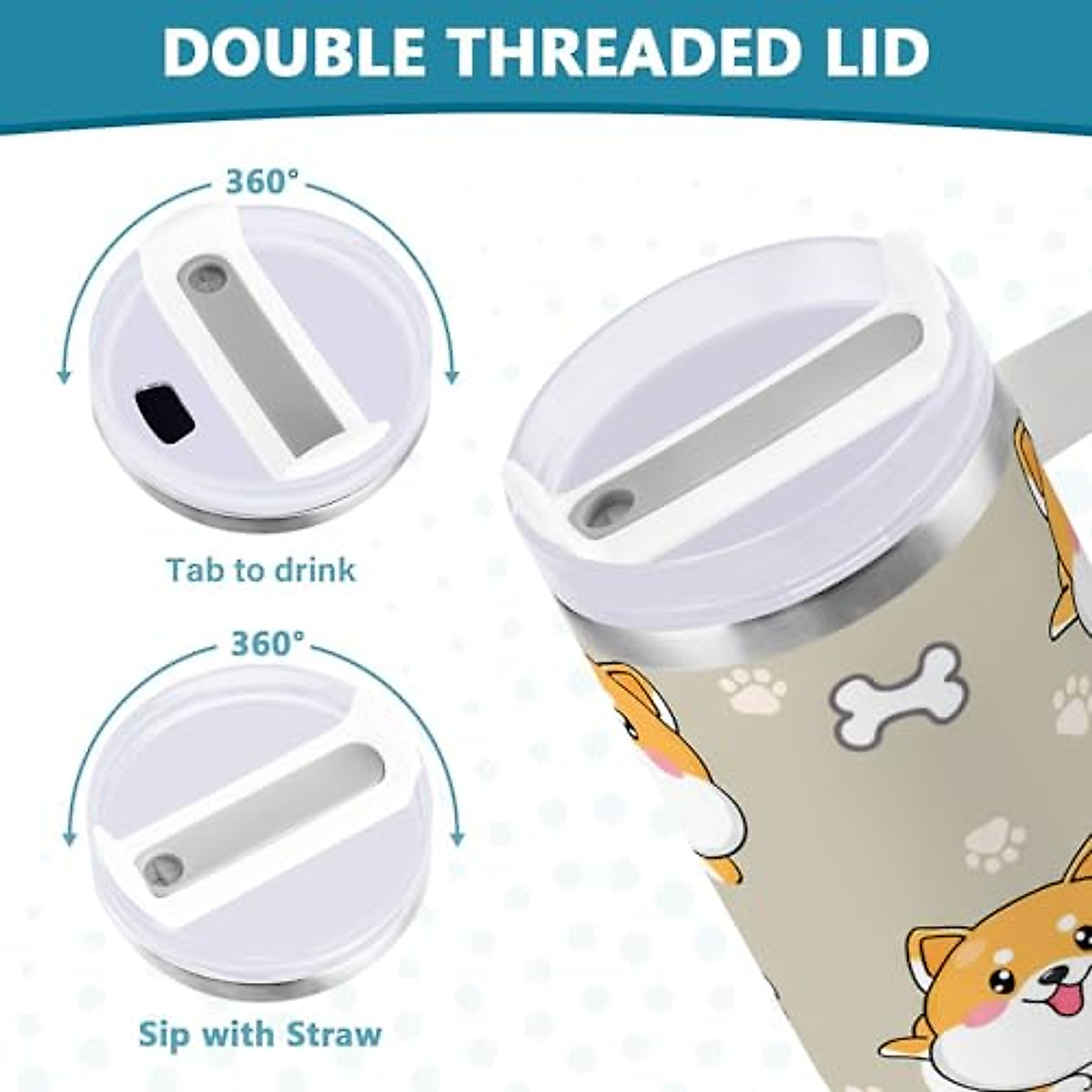RPLIFE Adorable Cartoon Dogs Sage 40 Oz Tumbler, Stainless Water Bottle, Insulated Coffee Tumbler