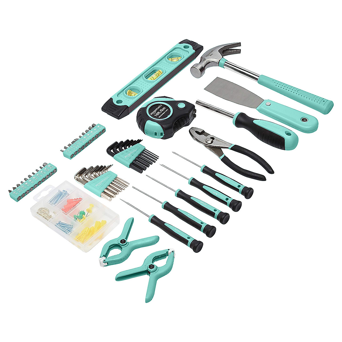 Amazon Basics Tool Set with Bag, 82 Pieces, Turquoise