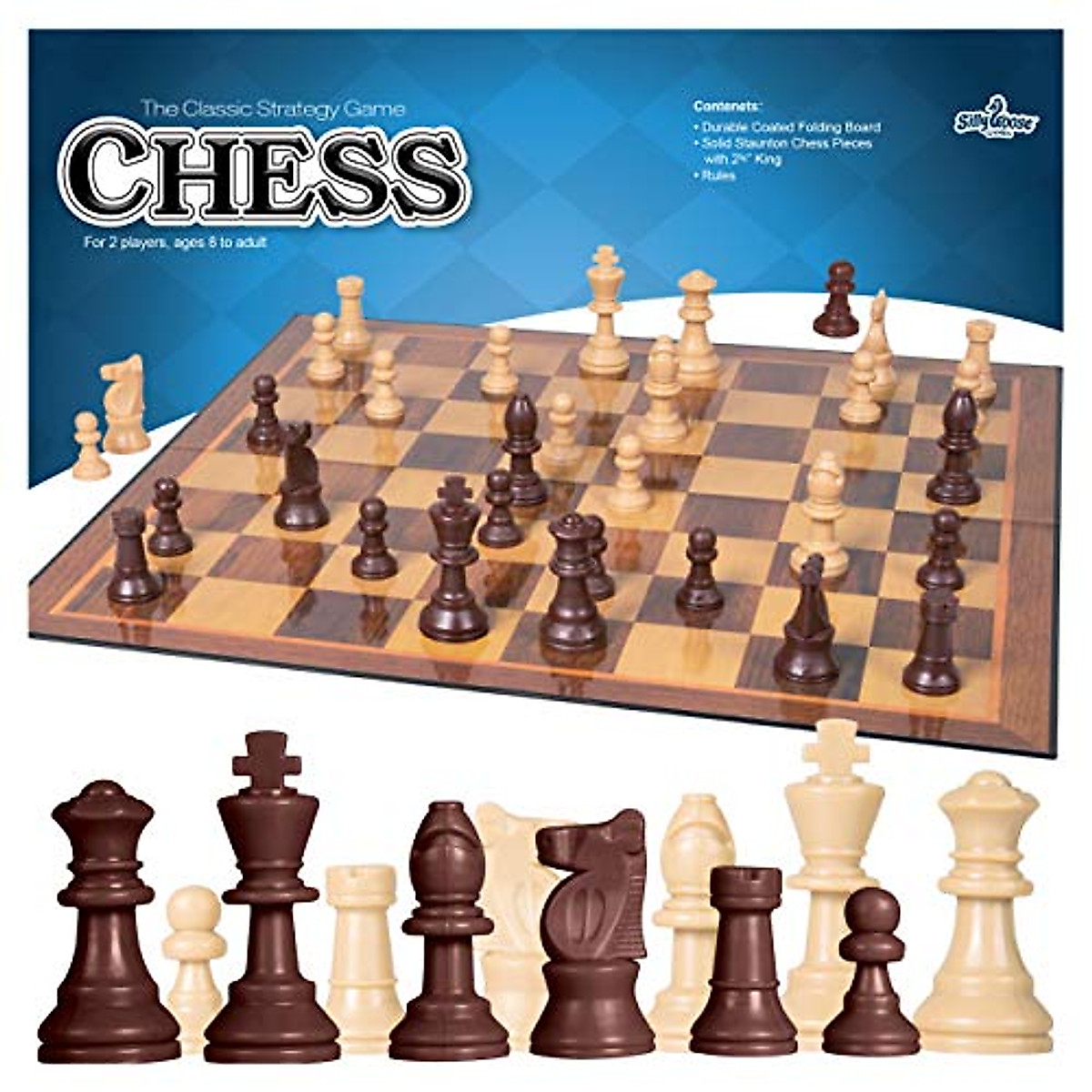 Silly Goose Games Chess Board Game I Cardboard Folding Chess Sets with Plastic Chess Pieces I Chess Board Set for Adults I Travel Chess Set Classic Board Games for Family Night I Checkers Board Games