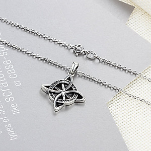 SQKXKLCZ 925 Sterling Silver Celtic Four Corner Knot Good Luck Pendant Necklace, Rolo Chain 18"