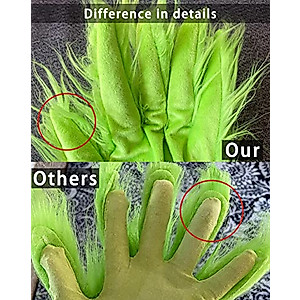 Kousitei Green Furry Gloves, Christmas Green Hands, Christmas Halloween Cosplay Costume Accessories for Adult Kids