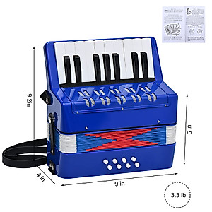 AIMEIS Accordion 17 Piano Keys 8 Bass Button Kids Accordian,Musical Instrument Mini Accordion (Blue)