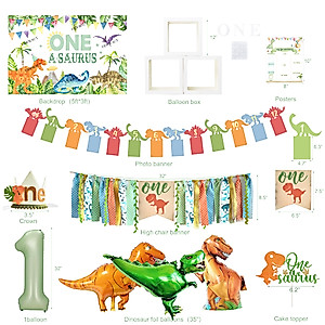 YJDFWAUT One a Saurus Birthday Decorations, Dinosaur 1st Birthday Decorations Party Supplies, Dinosaur First Birthday Balloon Garland Balloon Box, 1st Birthday Highchair Banner Photo Banner Backdrop