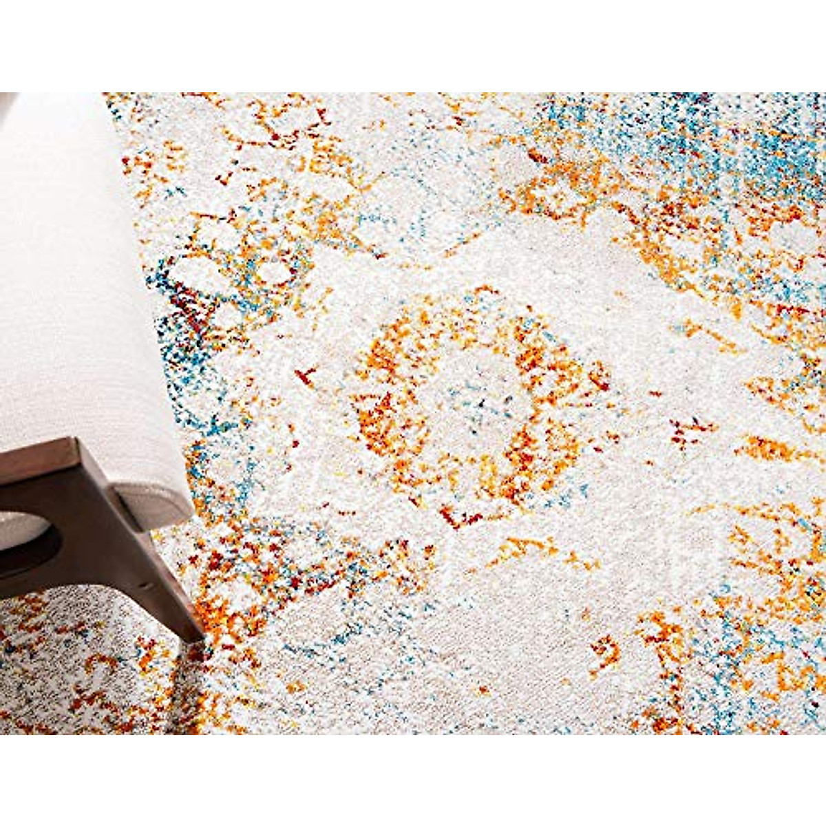 Unique Loom Rosso Collection Traditional, Vintage, Medallion, Border, Distressed, Southwestern Area Rug, 8 ft x 8 ft, Ivory/Blue