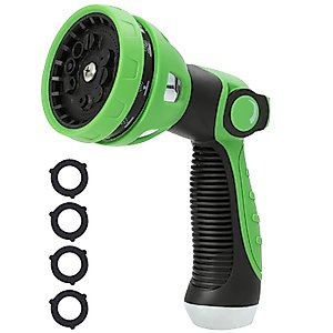 Garden Hose Nozzle, 10 Patterns Metal Water Hose Nozzle Heavy Duty Hose Spray Nozzle with Thumb Control for Watering Lawns,Car Washing,Bathing Pets Green