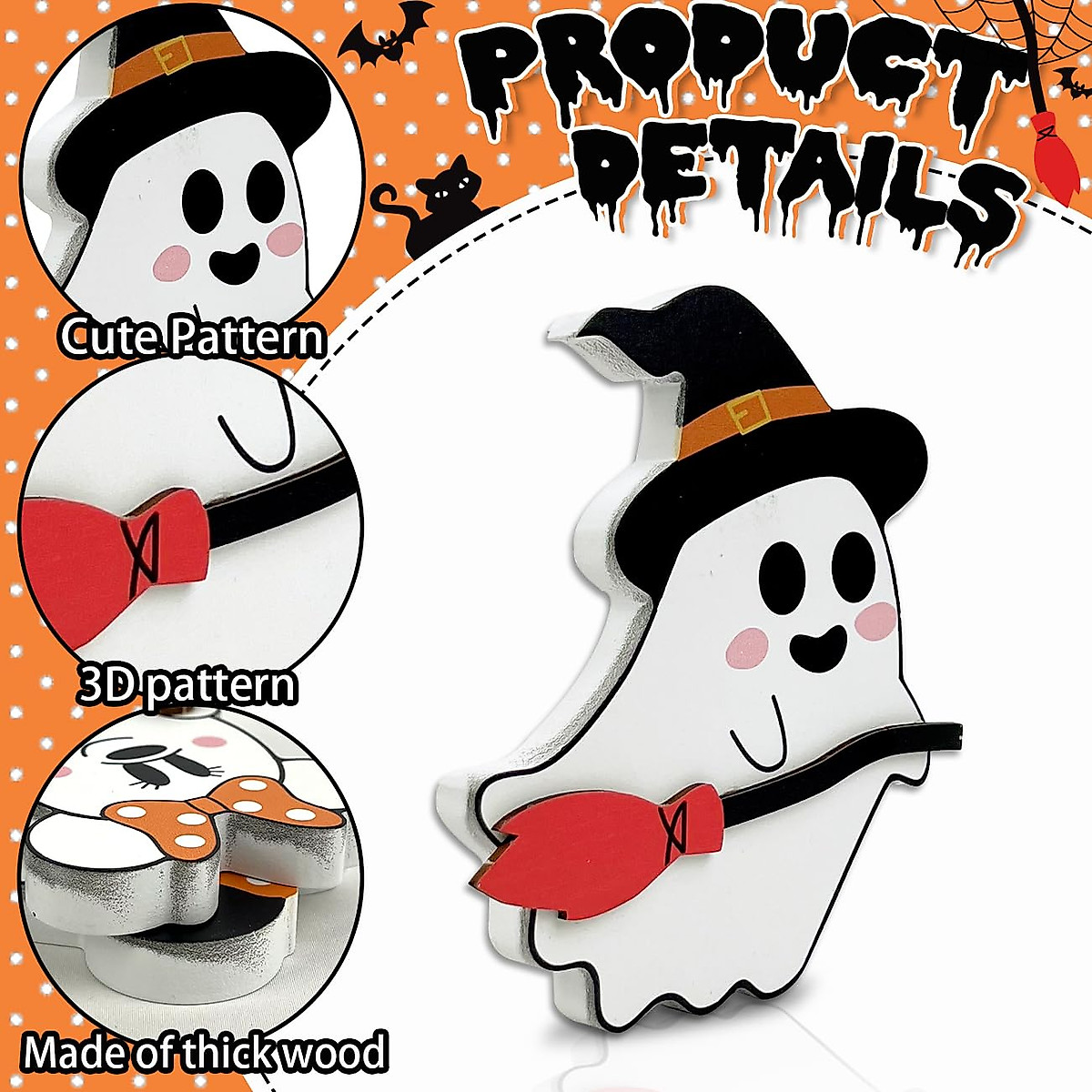 Cute Ghost Halloween Decorations Ghost Halloween Table Decorations 4Pcs Halloween Spooky White Ghost Wooden Sign Pumpkin Black Cat Bat Table Centerpiece for Halloween Home Decor