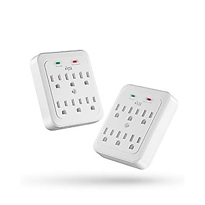 KMC Wall Surge Protector, 980 Joule, 6-Outle Wall Plug Adapter Power Strip, White