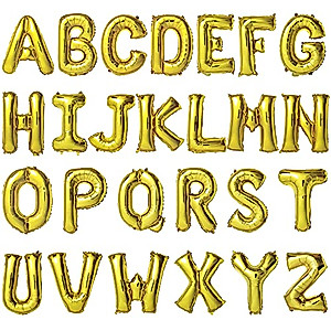 16 Inch Gold Letter Balloons Mylar Foil Alphabet Letter A-Z Balloons Set for Wedding Birthday Party Decoration Banner(26pcs Pack,) (Gold)