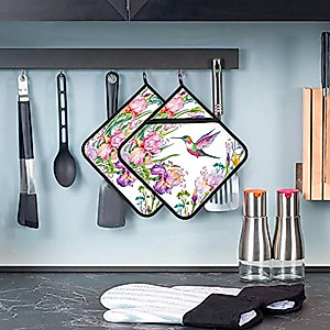 Garden with Birds and Flowers Heat Resistant Non-Slip Pot Holder, Professional Oven hot pad Gloves for Cooking, Baking, and Grilling