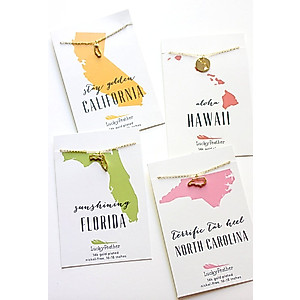 Lucky Feather Minnesota Shaped State Necklace, 14K Gold-Dipped Pendant on Adjustable 16”-18” Chain