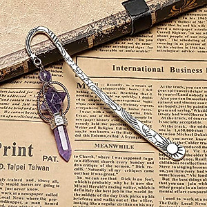MANIFO Metal Amethyst Crystal Bookmark Healing Crystals Gemstone Pendant Charm Book Marker for Women Men