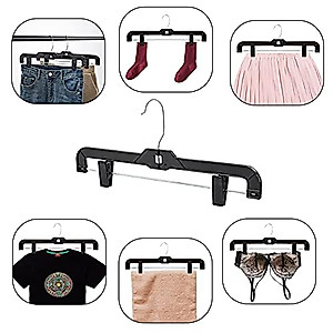HOUSE DAY Pants Hangers -10 Pack, Skirt Hangers for Women Pants Hangers for Men, Black Pants Hangers with 360-Swivel-Hook, Shorts Hangers with Adjustable Clips Hangers for Pants, Trousers, Skirt, Jean