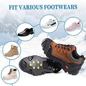 LACE INN Ice Cleats for Boots Shoes, Snow Grips Traction Cleats for Snow and Ice, Non Slip Grippers Spikes with 20 Steel Studs Crampons, Snow Grippers for Boots Slip-on Stretch Footwear(1 Pair)