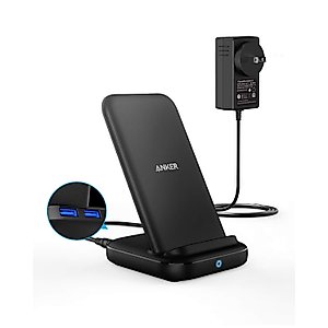 Anker 3-in-1 Multi-Device Wireless Charging Station, PowerWave 10 Stand with 2 USB-A Ports, for iPhone SE, 11, 11 Pro, XS Max, XR, XS, X, 8, 8 Plus, Galaxy S20, S10, S9, S8, 36W Power Supply Included