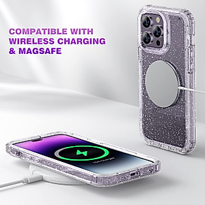 Diaclara Designed for iPhone 14 Pro Max Case 6.7’’ [2023 Upgraded], Full Body Rugged Case w/Built-in Touch Sensitive Anti-Scratch Screen Protector+9H Glass Camera Lens Protector(Clear Glitter)