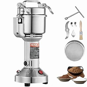 VEVOR 150g Electric Grain Mill Grinder, High Speed 850W Commercial Spice Grinders, Stainless Steel Pulverizer Powder Machine, for Dry Grains Spices Cereals Coffee Corn Pepper, Straight Type