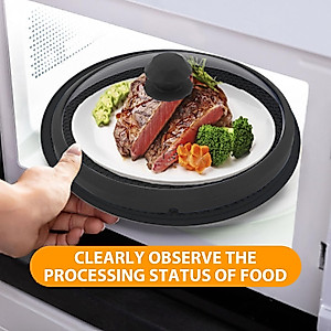 Microwave Glass Cover Splatter Guard Lid with Anti-scald Silicone Handles and Vented Edge for Food Pot Plate Cover 10.5 inch Black