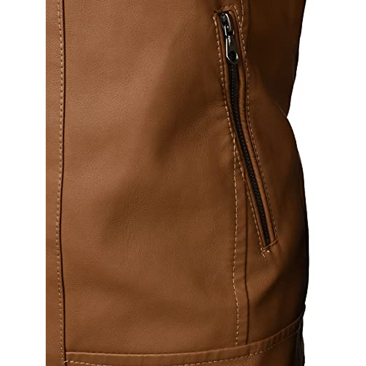 HOOD CREW Men’s Classic Zip Up Bomber Faux Leather Jackets Brown L