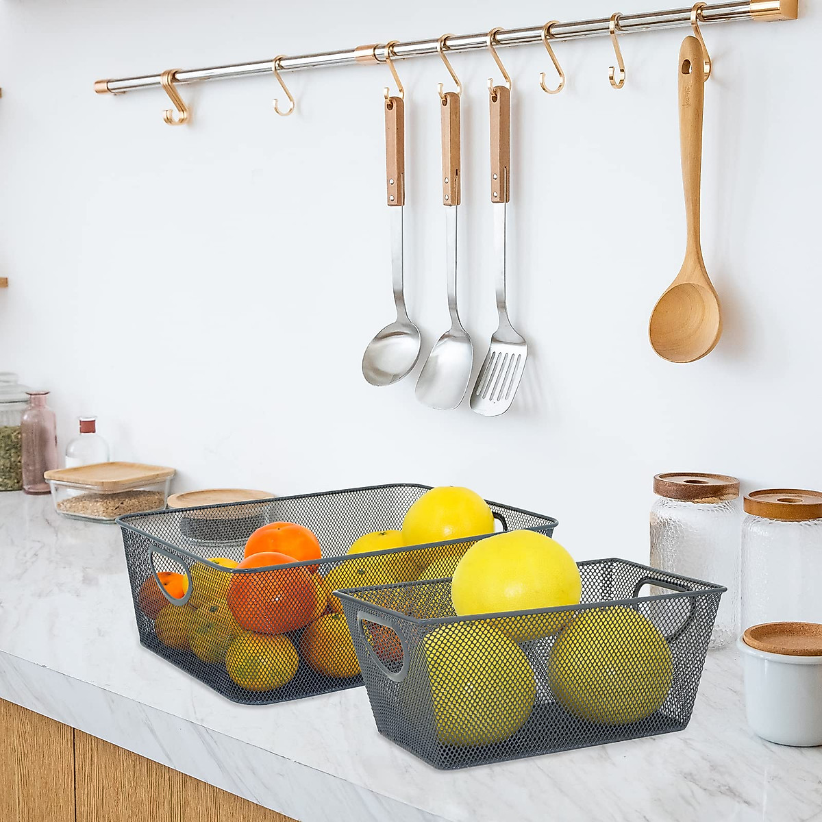 Wire Baskets for Organizing Neudeco Pantry Baskets 6 Pack Wire Storage Baskets Metal Mesh Baskets Storage Bins for Kitchen Laundry Garage Fridge Bathroom Countertop Organizer Gray