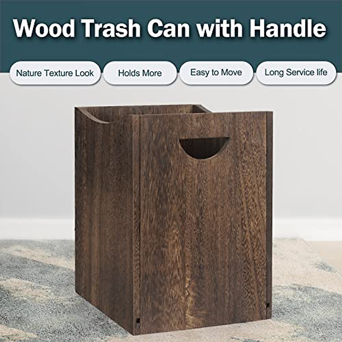 Office Trash Cans Garbage Can 5.3 Gallon Bathroom Trash Can, 2 Packs Large Desk Wooden Trash Can for Kitchen for Near Desk, Bedroom, and Bathroom, Dark Brown Assembly Required