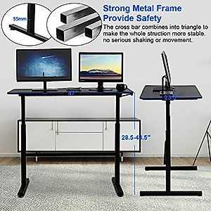 Standing Desk Height Adjustable Stand Up Desk Converter for Laptop Dual Monitors 47 Inches Large Desktop Sit to Stand Desk with Sturdy Frame, Ergonomic Home Office Computer Workstation, Black