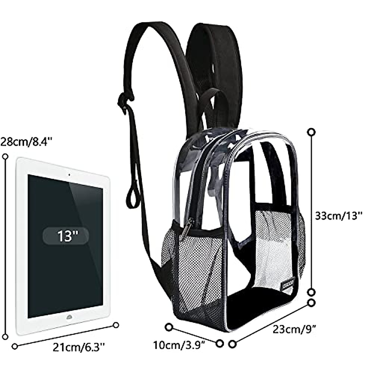 OSOCE Black Mini Clear Backpack Heavy Duty,Clear Bag Stadium Approved,PVC Transparent Clear Book Bag with Adjustable Shoulder Straps for Security Work Concert Festival Travel