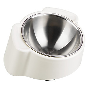 CheerPaws Large Tilted Dog Food Bowl, 15°Slanted Dog Bowl for French Bulldogs No Spill Slanted Dogs Bowl Elevated 1.5 Cup Dog Bowls for Flat Faced Dogs Raised Dog Water Food Bowl Angled Tilted White