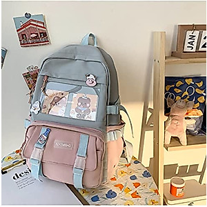 LIEEI Kawaii Backpack with Cute Pins and Plush Pendant for Teen Girls School Large Capacity Waterproof School Bag Bookbag