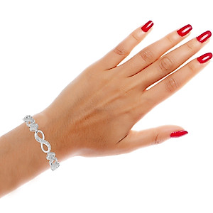 NATALIA DRAKE 1/10 Cttw Diamond Bracelet for Women Infinity Link With Hidden Safety Lock in Rhodium Plated Brass Color I-J/Clarity I2-I3