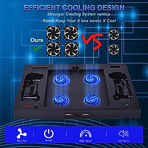Megadream Xbox Series X Stand with Fan, Dual Controller Charging Dock Station with 4 Cooling Fan, 1 Headphone Holder, 2 Pack 1400mAh Rechargeable Batteries for Xbox Series X Console, Black
