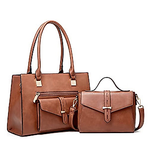 KEEPOP Women 2pcs Set Handbag Leather Shoulder Crossbody Bag Work Top-handle Purse Large Capacity Satchel for Christmas Thanksgiving Day