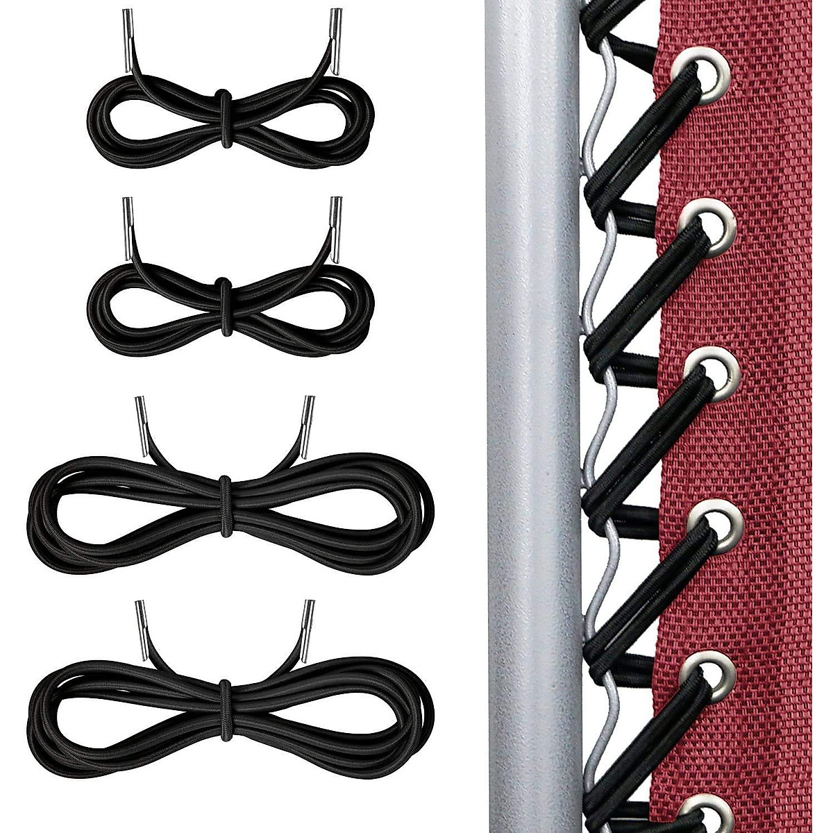 Maius Replacement Cord for Zero Gravity Chair, 4 Pack Universal Replacement Elastic Cords Repair Tool Kit for Sun Loungers, Garden Chairs, Outdoor Recliners, Anti Gravity Chair, Bungee Chairs - Black