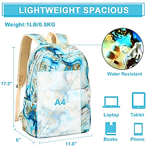 School Backpack for Teen Girls Bookbags Elementary High School Corduroy Laptop Bags Women Travel Daypacks (Pebble-Blue White)