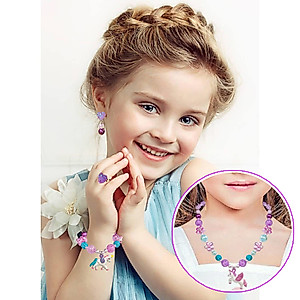 ELEMIRSA 6pcs Unicorn Purse handbag for Little Girls Dress Up Jewelry Pretend Play Kids Accessories Unicorn Necklace Jewel Party Favor, Purple