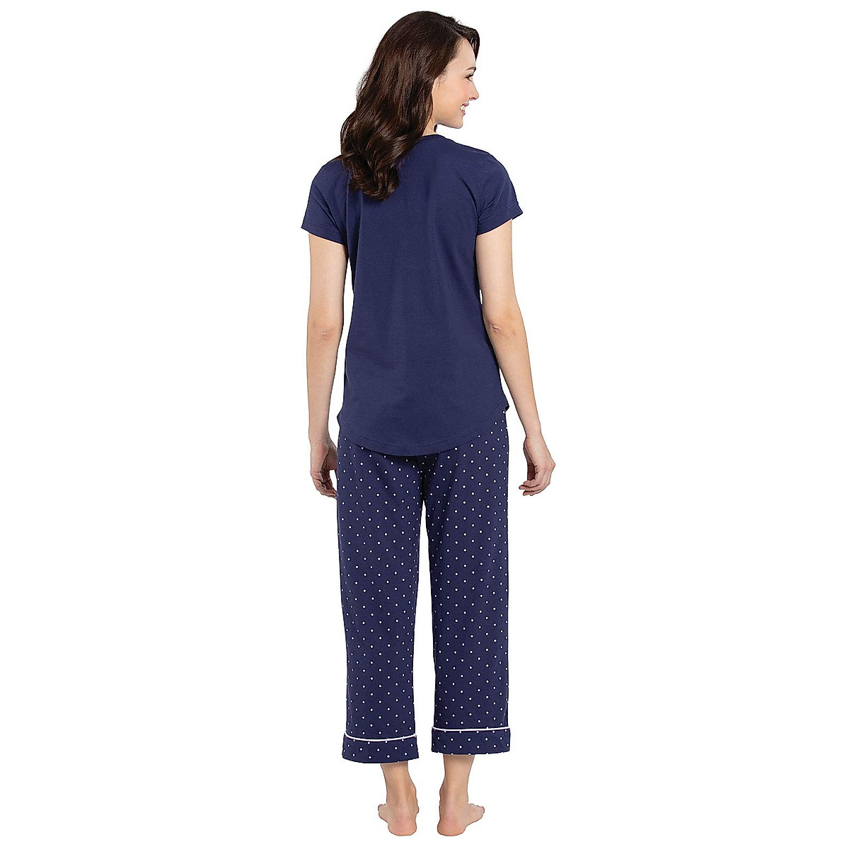 PajamaGram Womens PJs Sets Cotton - Women Summer Pajamas, Navy, M, 8-10