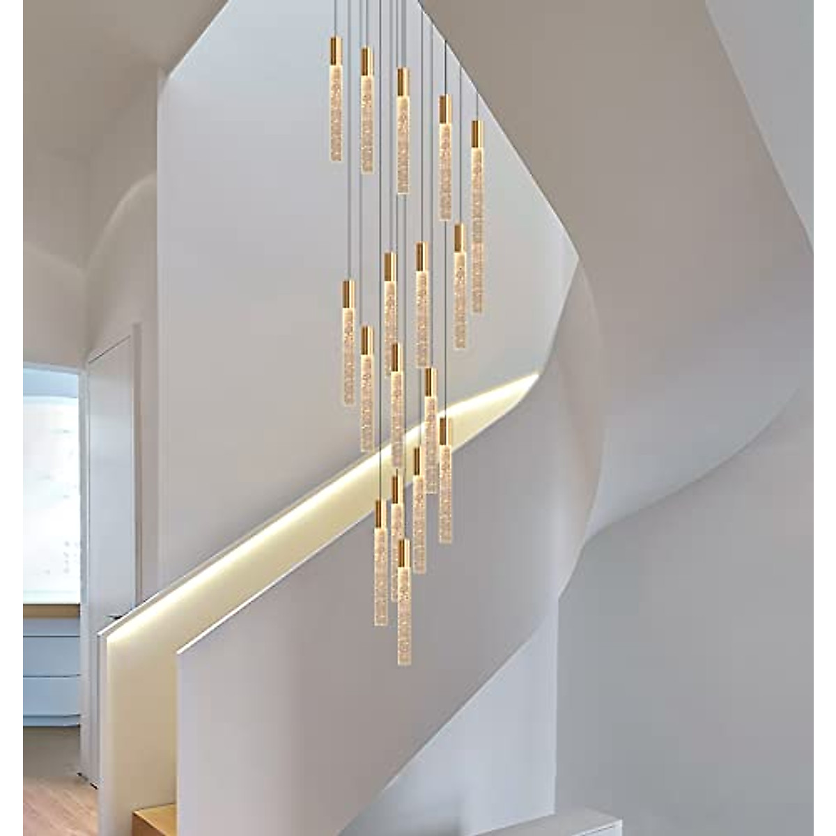 H118 18-Light Modern Chandelier LED Dimmable Light Crystal Pendant Lights Fixtures Crystal Chandeliers Flush Mounted Ceiling Light Raindrop Crystal Bubble Lights Living Room Remote Foyer Lights