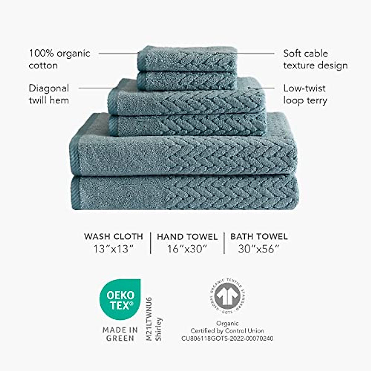 Texere 100% Organic Cotton Jacquard 650 GSM Premium Bath Towel Sets - Extra Absorbent Quick Dry and Plush (Cable, Light Taupe, 2 Bath & 2 Hand Towels)