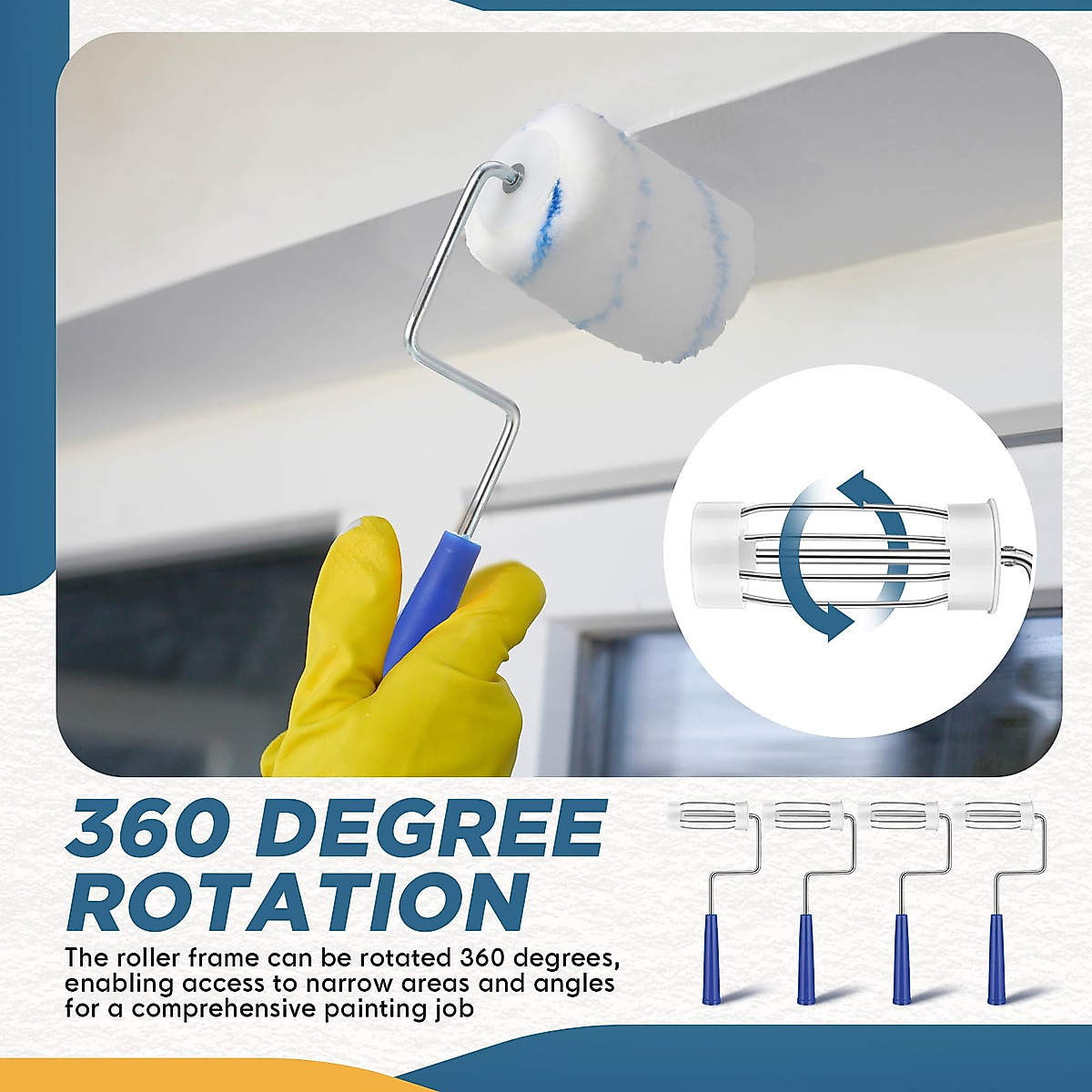 Leumoi 12 Pcs 4 Inch Paint Roller Frame 5 Wire Galvanized Steel 4 Inch Roller Frame Handle House Painting Supplies for Home Walls Ceiling Small Areas Edges and Corners, Blue