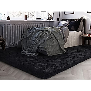 HOMORE Luxury Fluffy Area Rug Modern Shag Rugs for Bedroom Living Room, Super Soft and Comfy Carpet, Cute Carpets for Kids Nursery Girls Home, 4x6 Feet Black