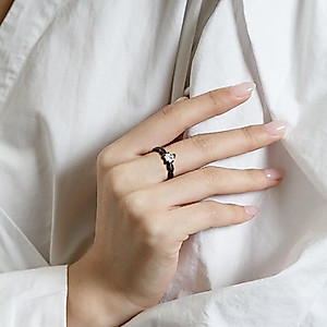 Personalized Matching Rings for Couples His and Hers Wedding Ring Sets Promise Rings for Him and Her Stainless Steel Black Couple Rings with Cubic Zirconia for Women Engraved Inside and Outside Ring for Men (Black Women's Ring)