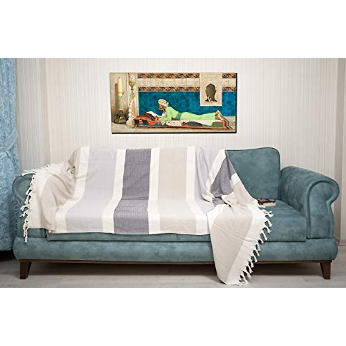 Bersuse 100% Cotton Aspendos XL Throw Blanket Turkish Towel - 60x90 Inches, Black-Grey-Beige