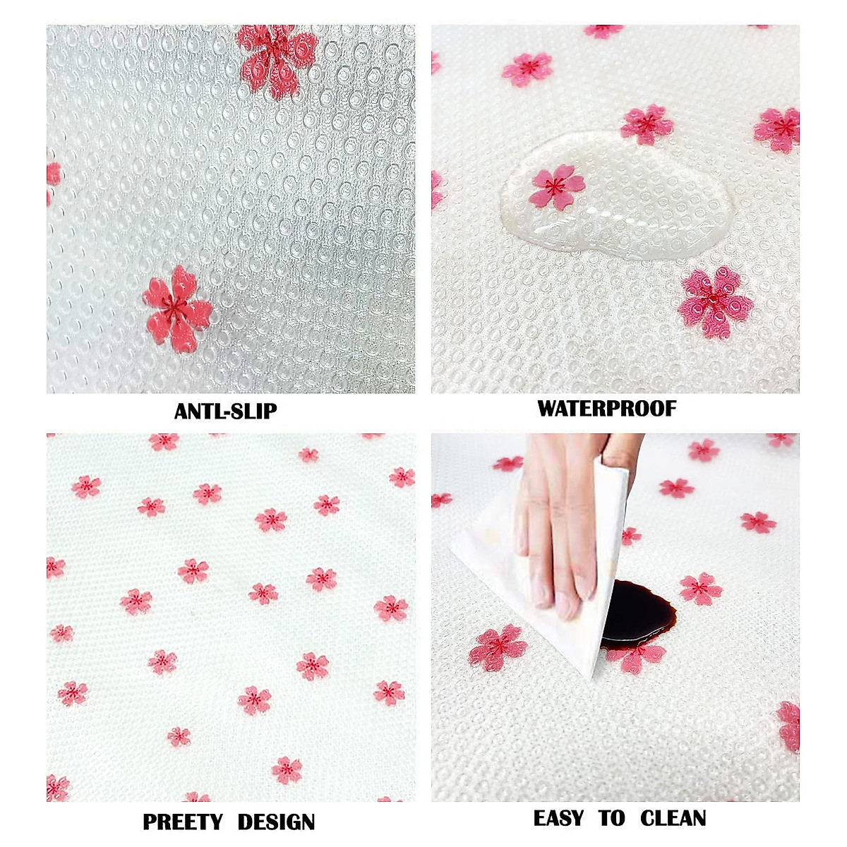 Cherry Blossom Flower Shelf Liner for Kitchen Cabinets Non-Adhesive Drawer Liner Non-Slip Refrigerator Liner Waterproof Fridge Pad Cupboard Mat Easy Placemats, 12"X59"