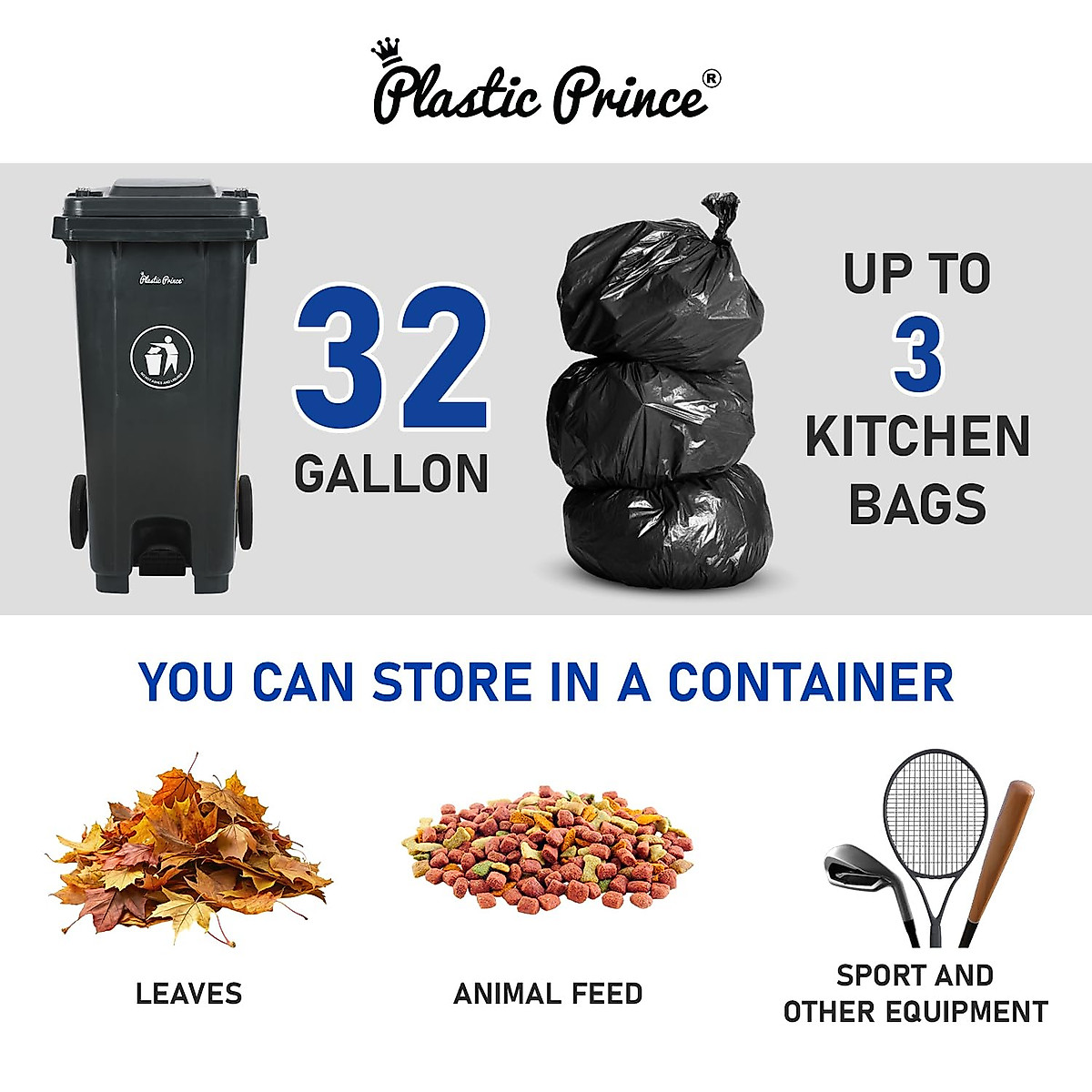 32 Gallon Large Outdoor Trash Can with Lid and Wheels - Outside Plastic Rolling Garbage Can - Rollout Commercial Heavy-Duty Container Barrel, Gray