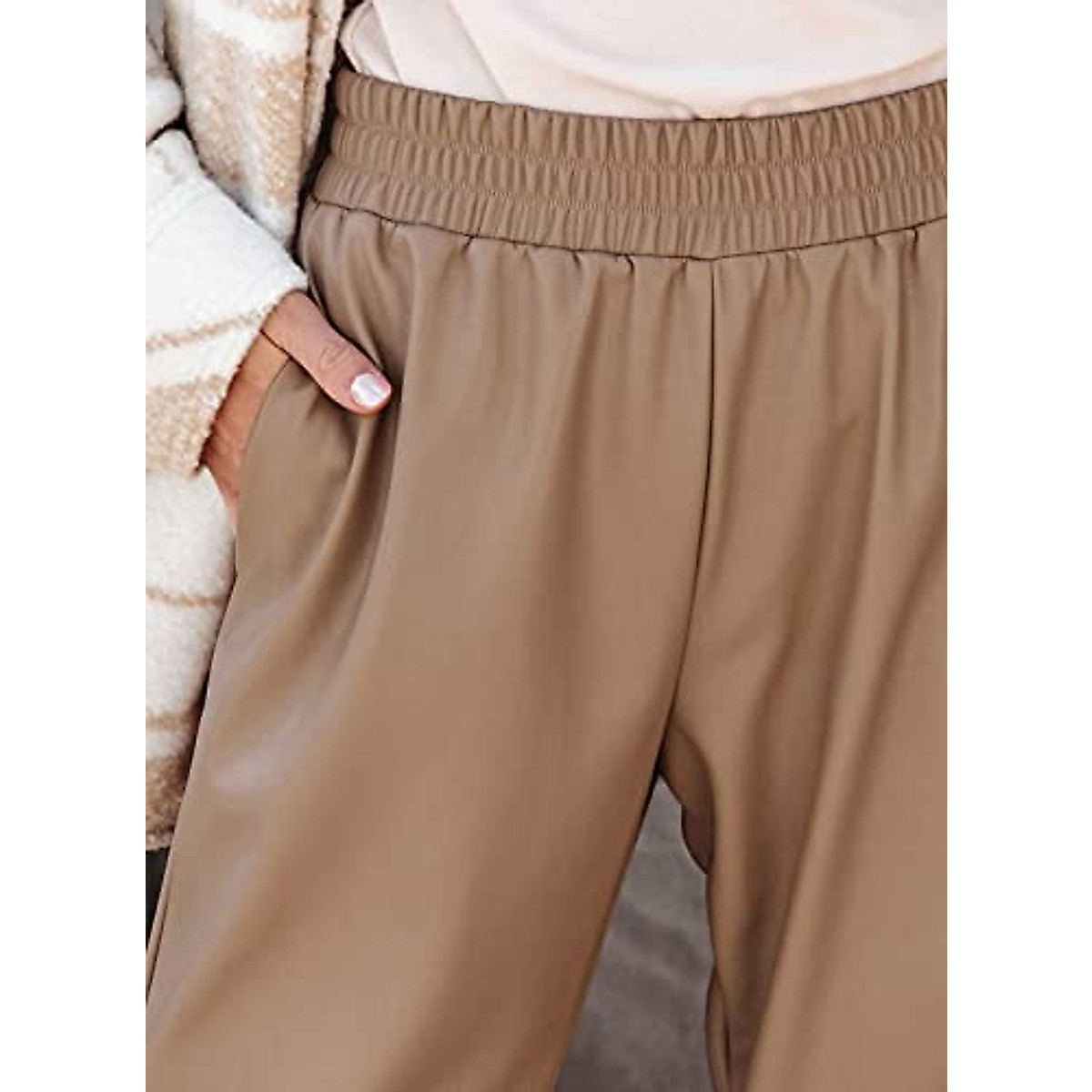 Dokotoo Leather Pants Trendy Elastic Womens Fashion pants High Waisted Cargo Pants Women 2023 Fall Winter Casual Joggers for Women Women's Pants Hiking Tactical Trousers Baggy Clothing Pants Pocket