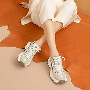 BEAU TODAY Womens Chunky Sneakers, Chunky Shoes for Women, Lace up Comfortable Fashion Dad Sneaker Black&Blue US Size 8