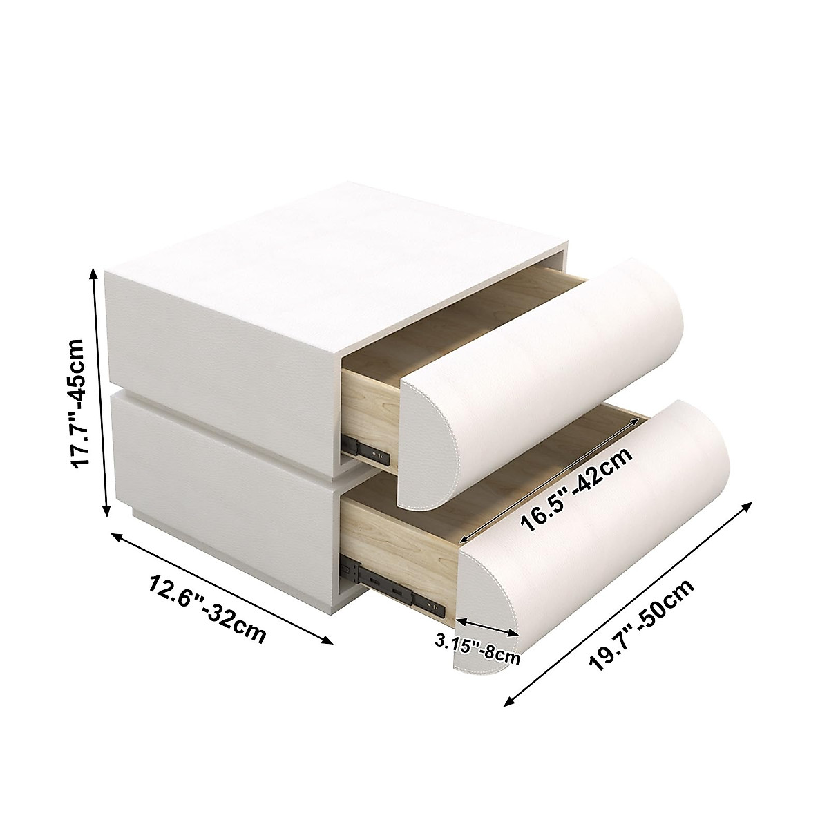HIMAmonkey Nightstand with 2 Drawer, Bedside Table with Microfibre Leather, Fashion Night Stand for Bedroom, No Assembly Required-White