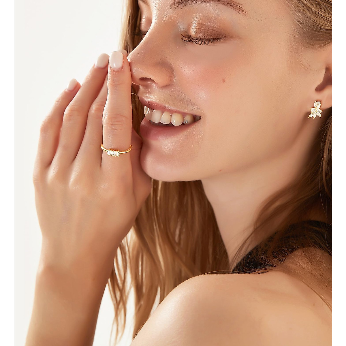 TIGRADE 1.5mm Eternity Ring 14k Gold Plated Stacking Ring Baguette Cubic Zirconia Petite Wedding Band for Women Size 3-12, Gold, Size 6