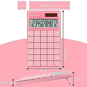 Laptop Keyboard Calculator 12 Digit,Dual Power Battery and Solar,Desk Calculator with Large LCD Display for Office,School, Home & Business Use,Tablet Button,Automatic Sleep.6.5 * 4 in (Pink)
