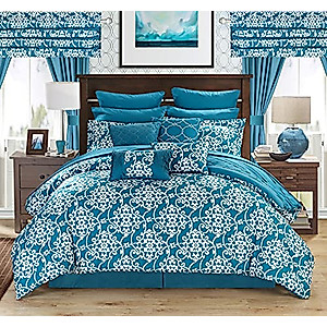 Chic Home Hailee 24 Piece Comforter Complete Bed in a Bag Sheet Set and Window Treatment, Queen, Teal